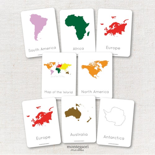 SEVEN CONTINENTS Nomenclature Cards Montessori Learning - Etsy