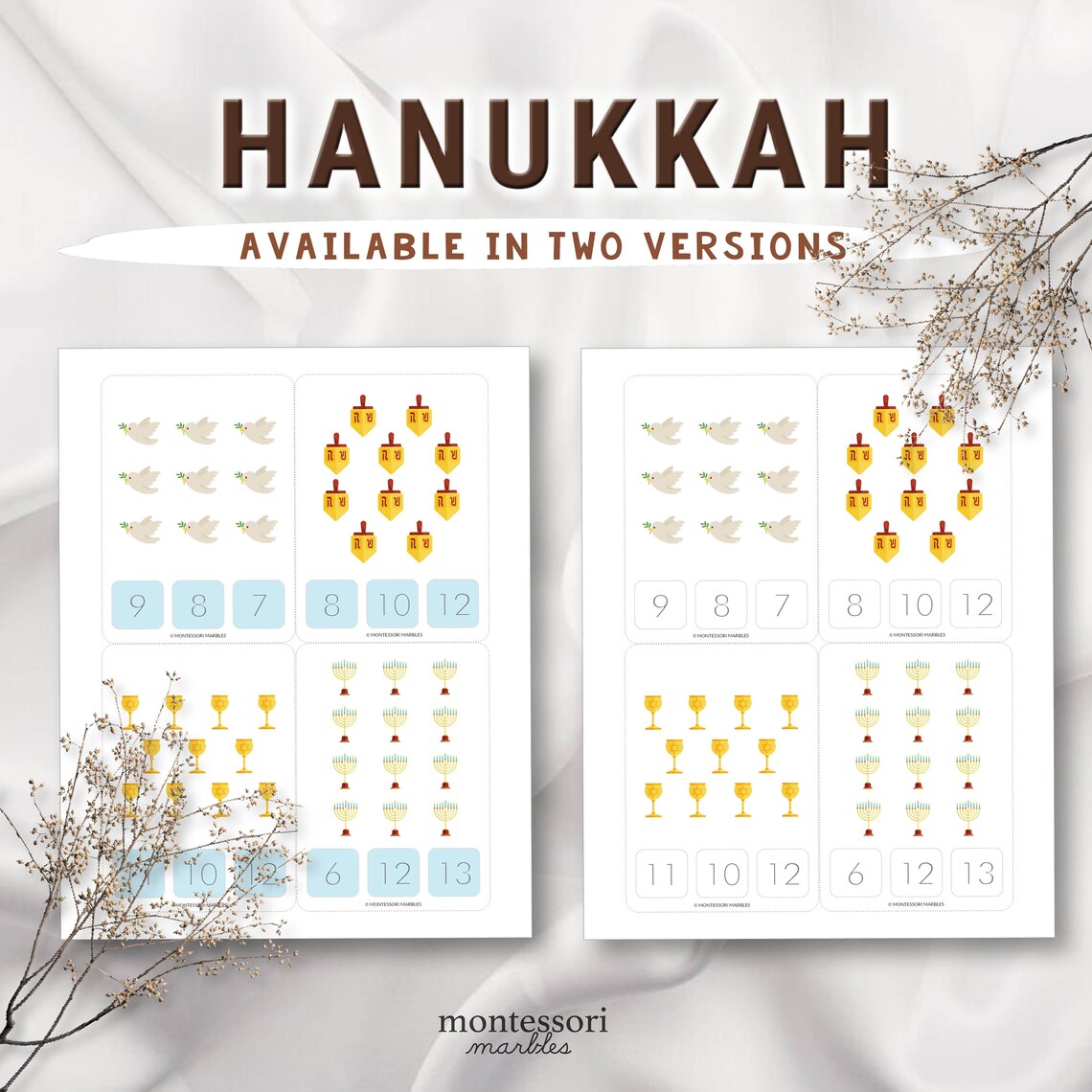 HANUKKAH Counting Flash Cards Montessori Math Prek Clip Card - Etsy