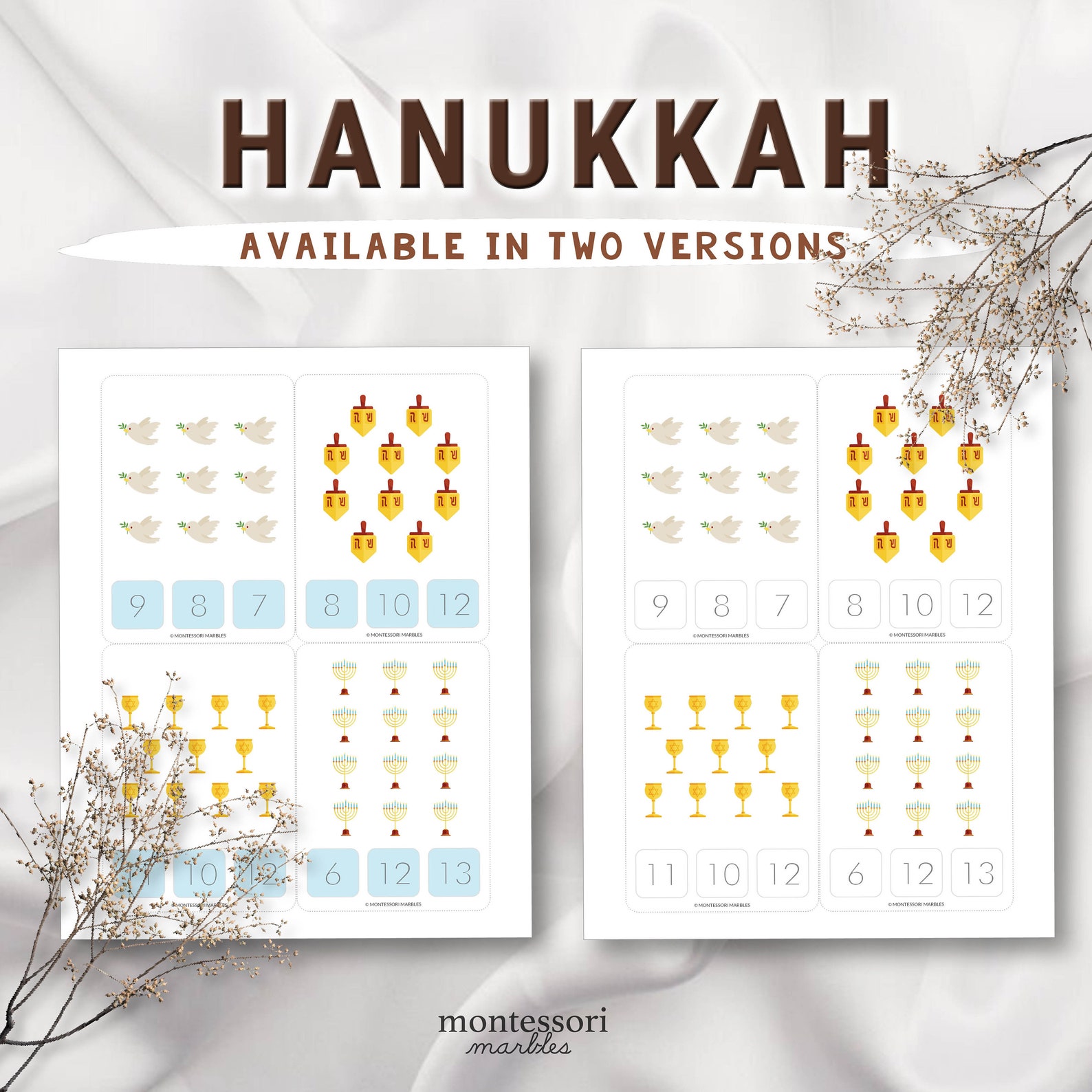 HANUKKAH Counting Flash Cards, Montessori Math Prek Clip Card Activity ...