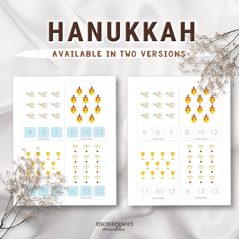 HANUKKAH Counting Flash Cards, Montessori Math Prek Clip Card Activity ...