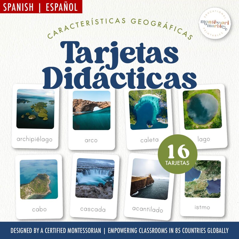 Spanish Landforms Flash Cards | Montessori Geography | Bilingual Earth ...