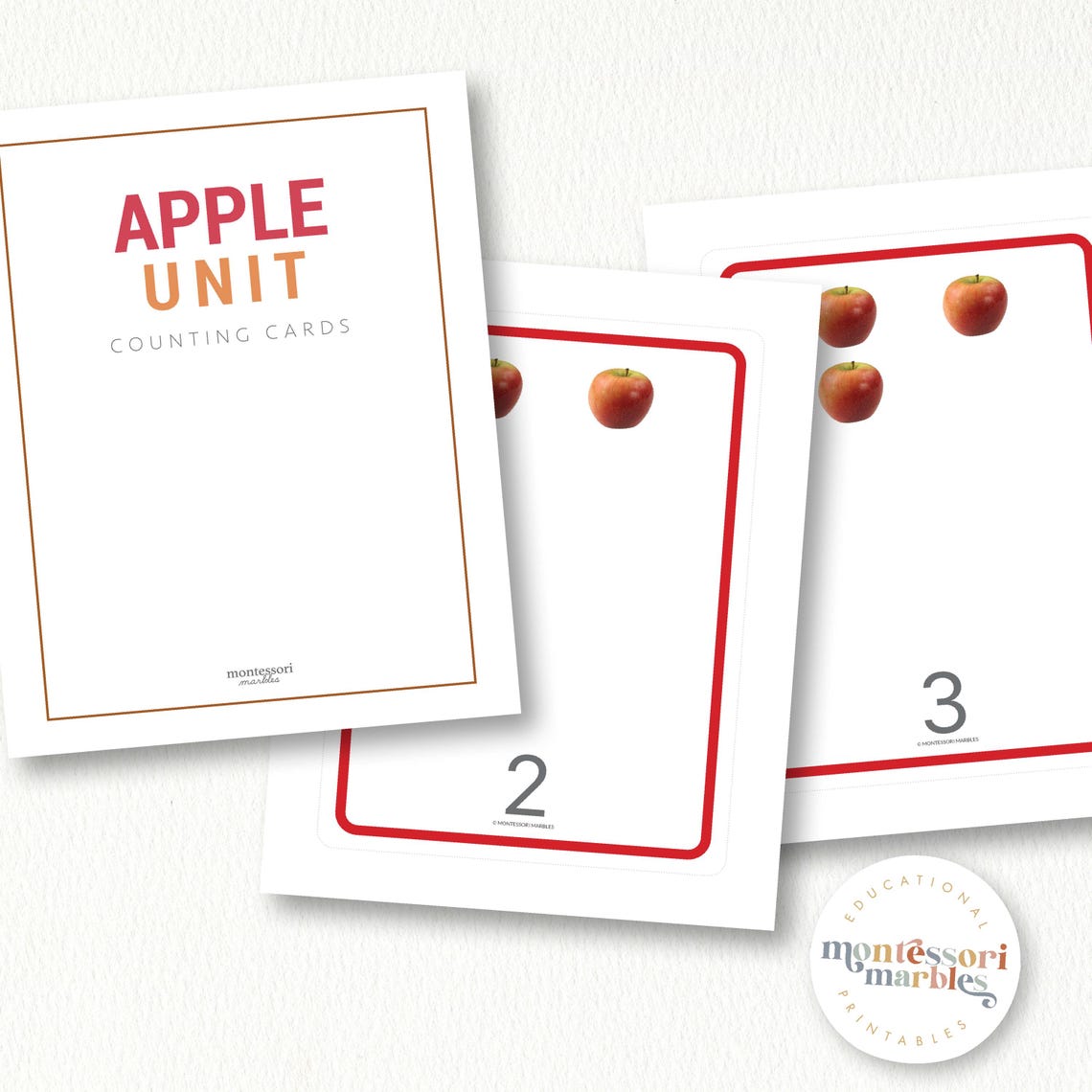 Tarjetas de conteo de manzanas del 1 al 10 / Reconocimiento de números ...