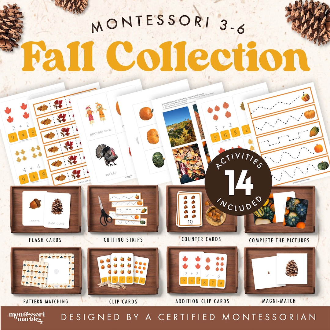 Fall Montessori Activity Bundle: Visual Skills, Math, Cutting Strips ...
