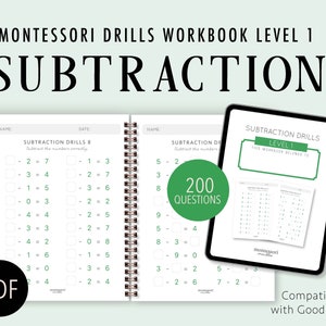 Level 1 Kindergarten Montessori Math Subtraction Drills Level - Etsy
