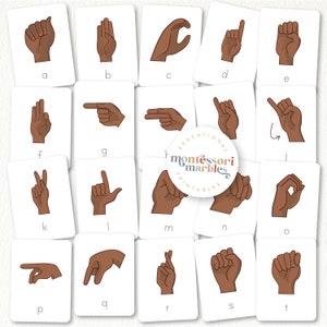 AMERICAN SIGN LANGUAGE Montessori Nomenclature Cards | Brown Skin Tone ...