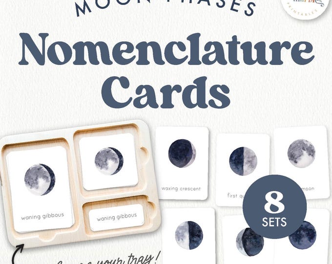 Moon Phases Flashcards, Homeschool Montessori Materials, Toddler Flash ...
