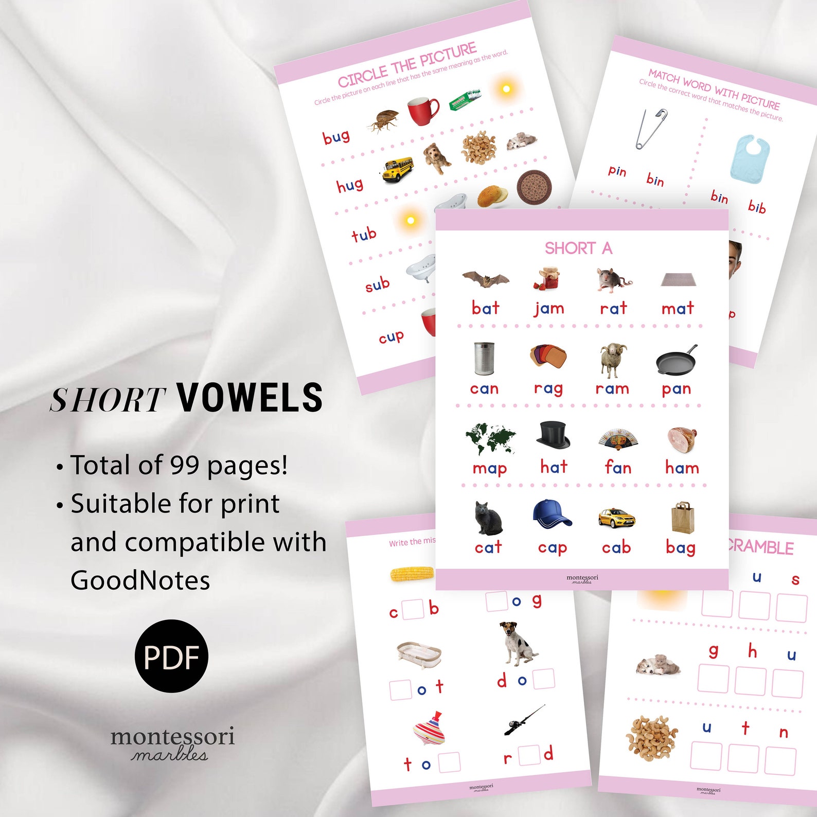 BUNDLE Montessori Pink Series Workbooks Short A E I O U CVC - Etsy