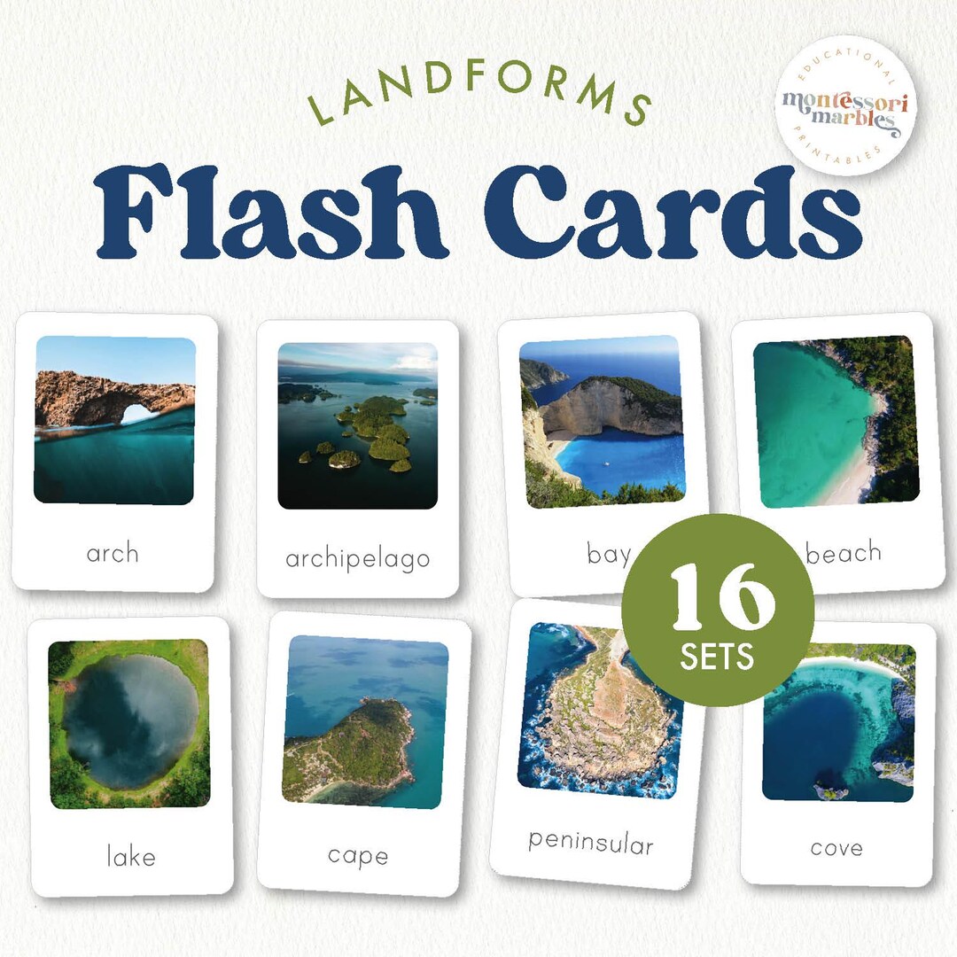 LANDFORMS Flash Cards Montessori Inspired Cards Social Studies ...