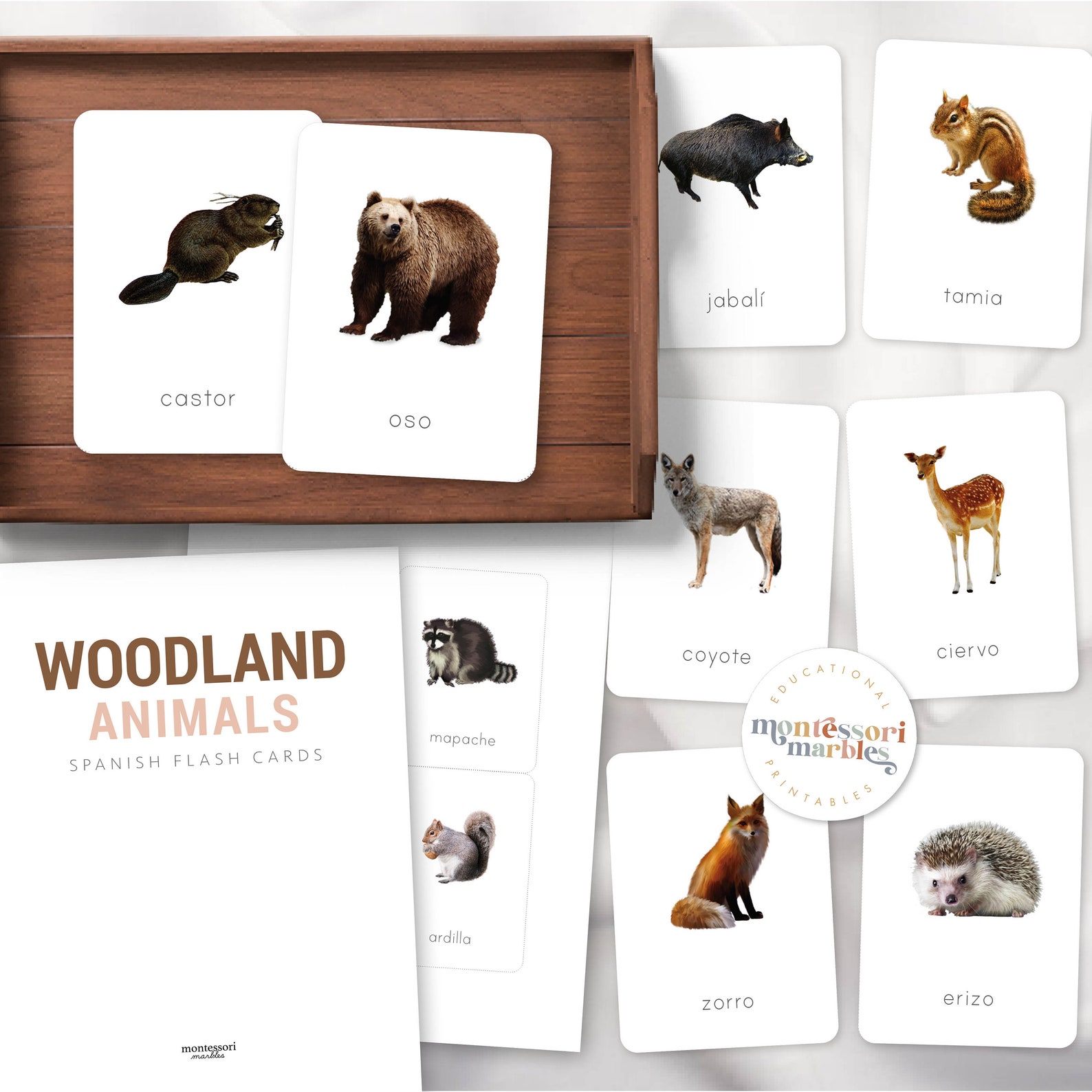 ANIMALES DEL BASQUE, Woodland Animals, Spanish Montessori Flash Cards ...