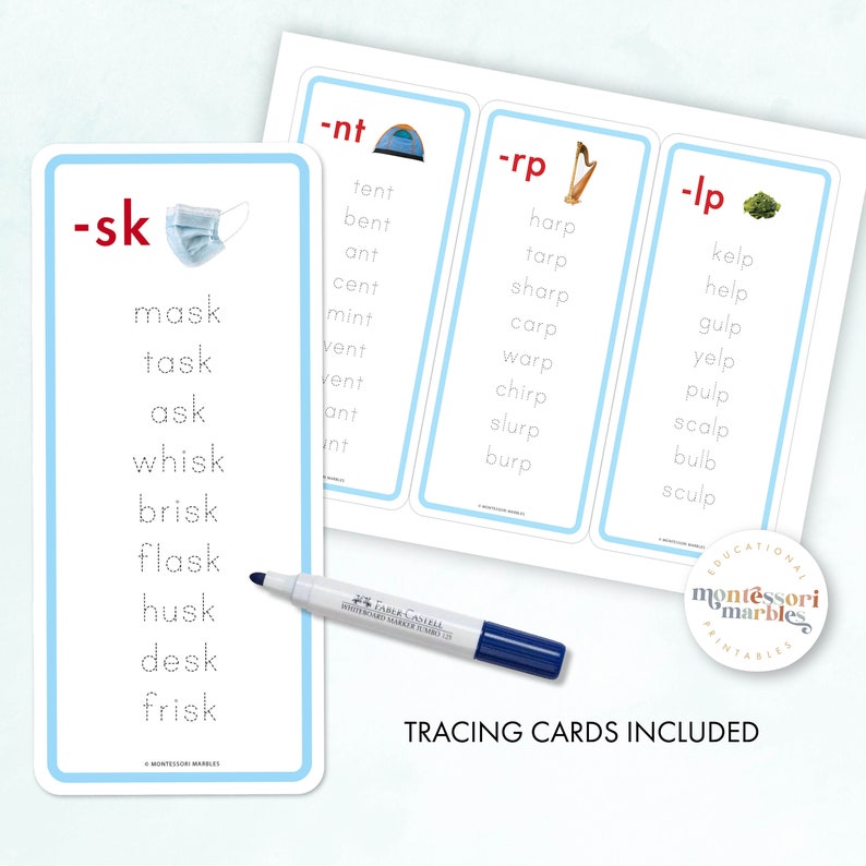 Montessori Blue Series Ending Blends Word Lists Phonics Reading ...