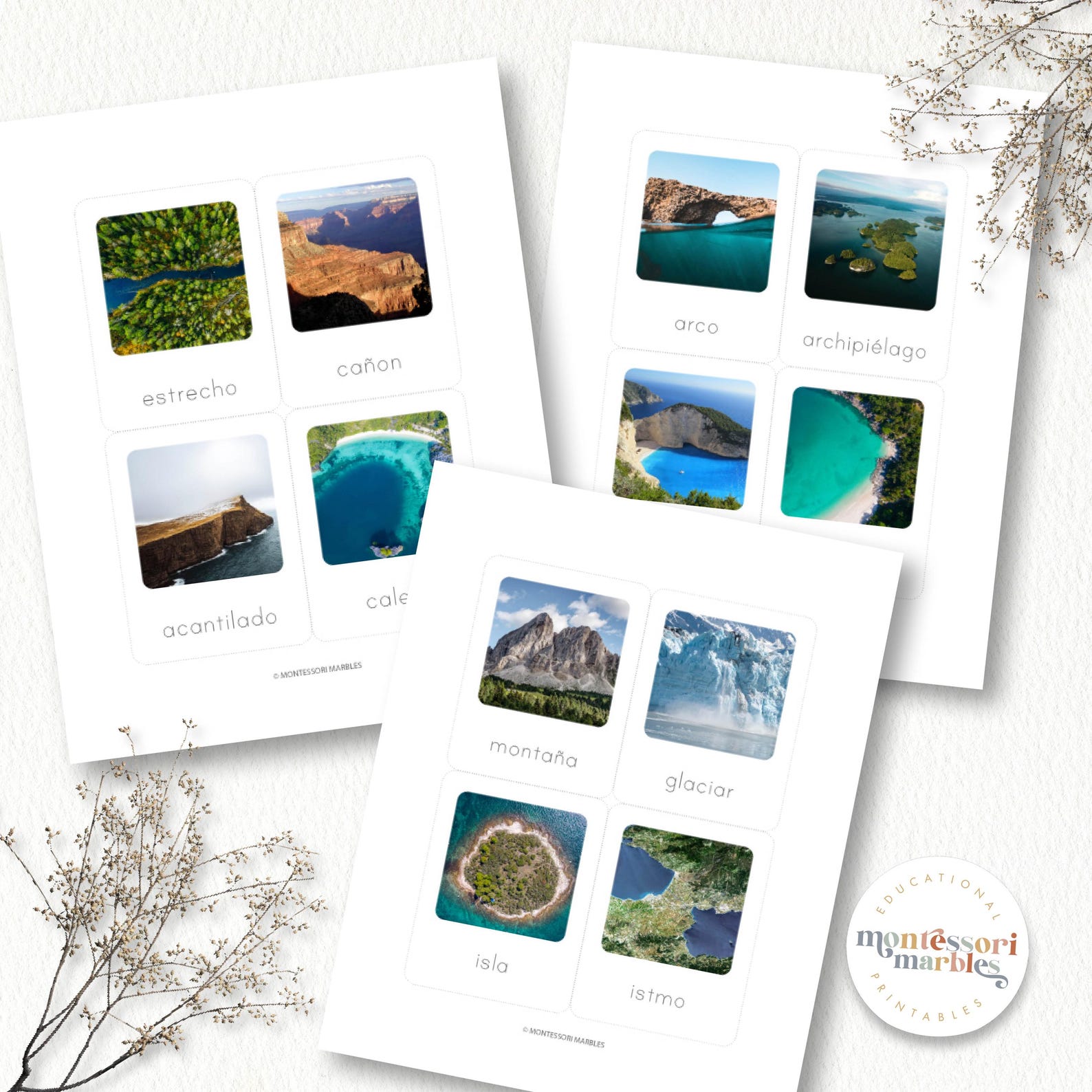 Spanish Landforms Flash Cards | Montessori Geography | Bilingual Earth ...