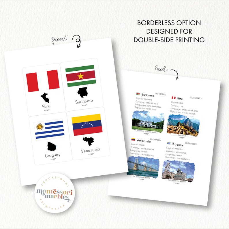Countries and Flags Flash Cards | Watercolor Landmarks | Montessori ...