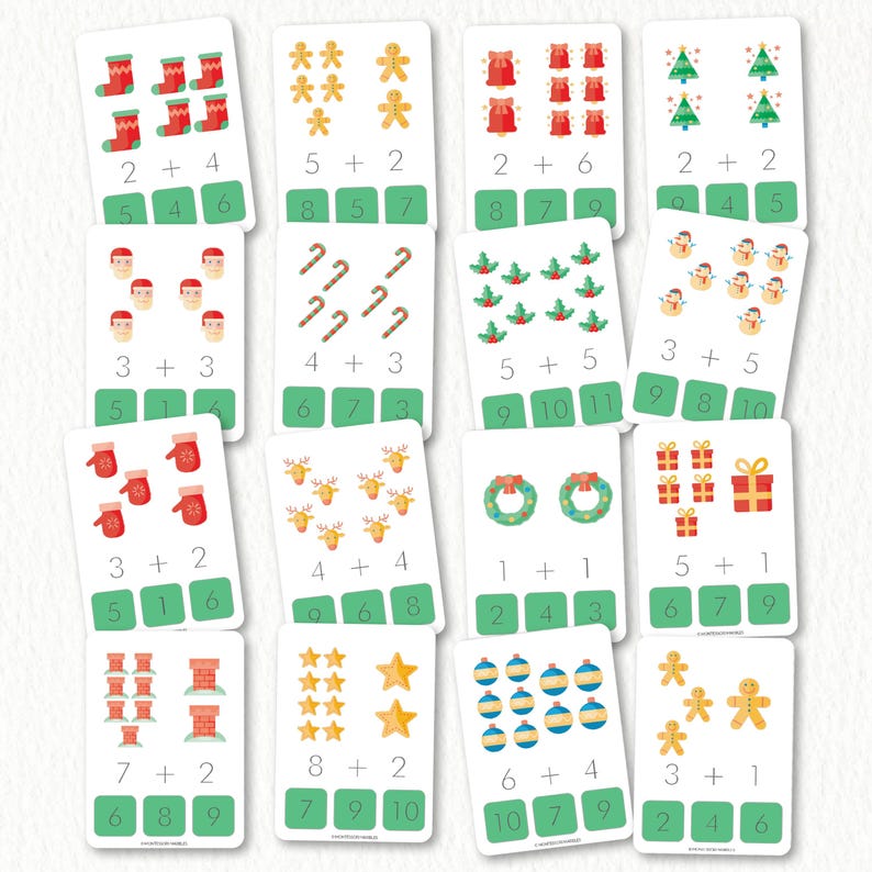 CHRISTMAS Addition Flash Cards, Math Activity, Toddler Preschool ...