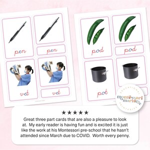 CURSIVE Montessori Nomenclature Cards, Pink Series, CVC Words, Short ...