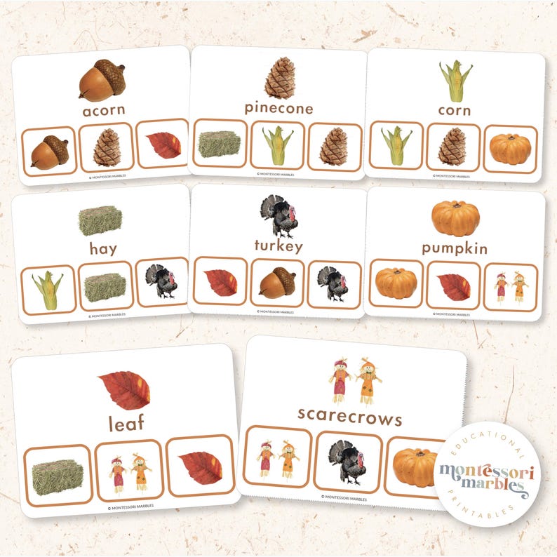 Fall Picture Matching Game | Montessori Toddler Puzzle Cards | Clip ...