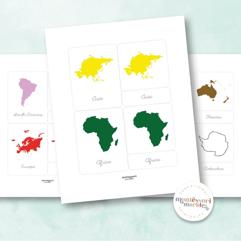 Seven Continents Nomenclature Cards in Cursive | Montessori Geography ...