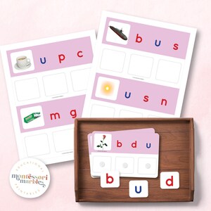 Montessori Pink Series Jumbled Word Cards for Short U, Activity for ...