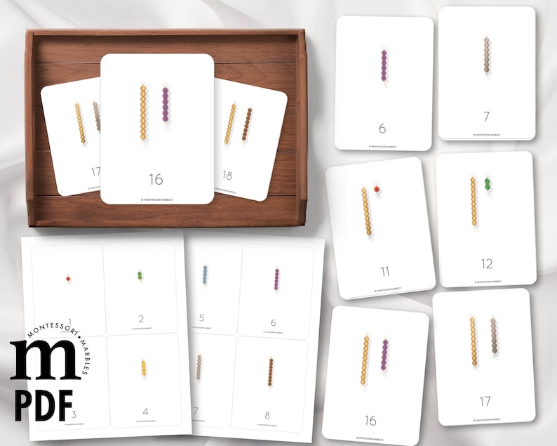 Math Beads Flash Cards | Montessori Mathematics | Counting 1-20 Number ...