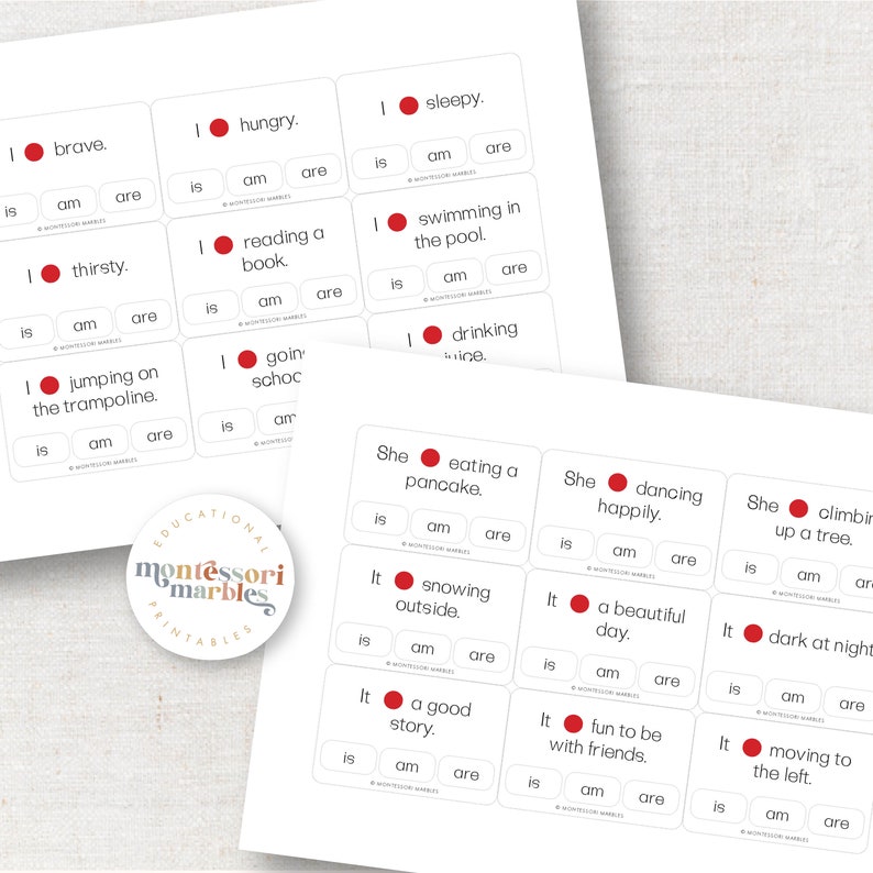 Grammar Be-verb Activity Cards | Montessori Language | Grammar ...