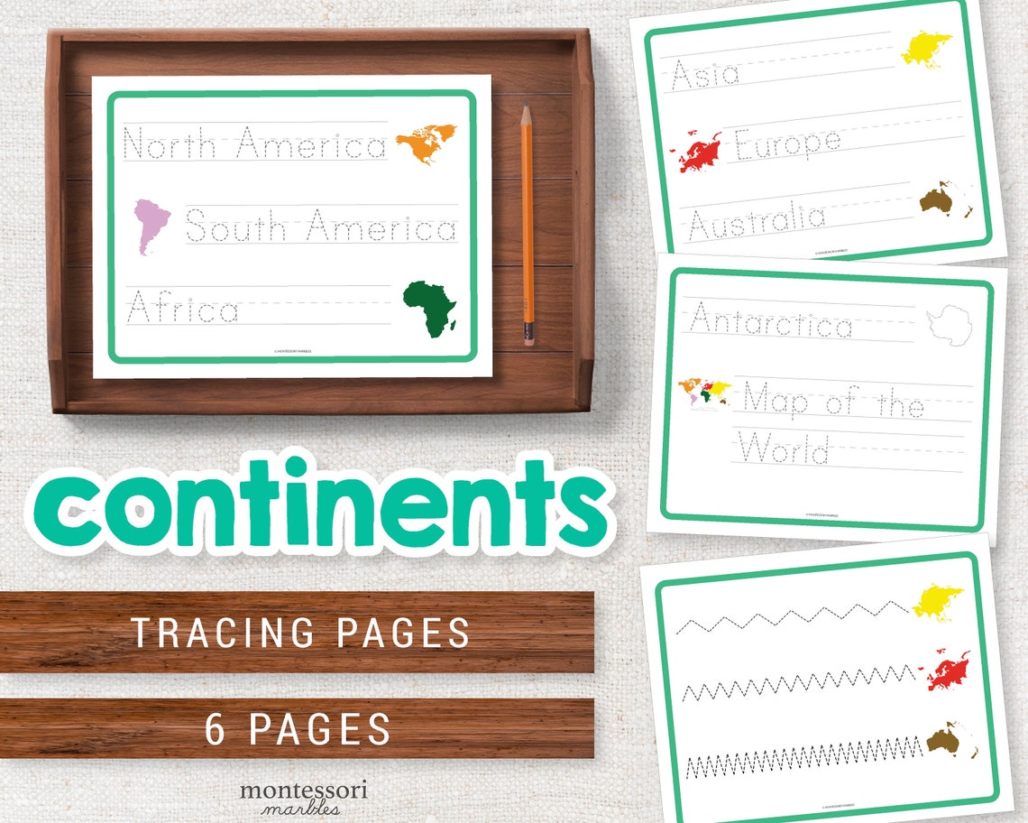 SEVEN CONTINENTS Tracing Names of Continents Montessori at - Etsy