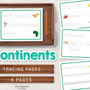 SEVEN CONTINENTS Tracing Names of Continents, Montessori at Home ...