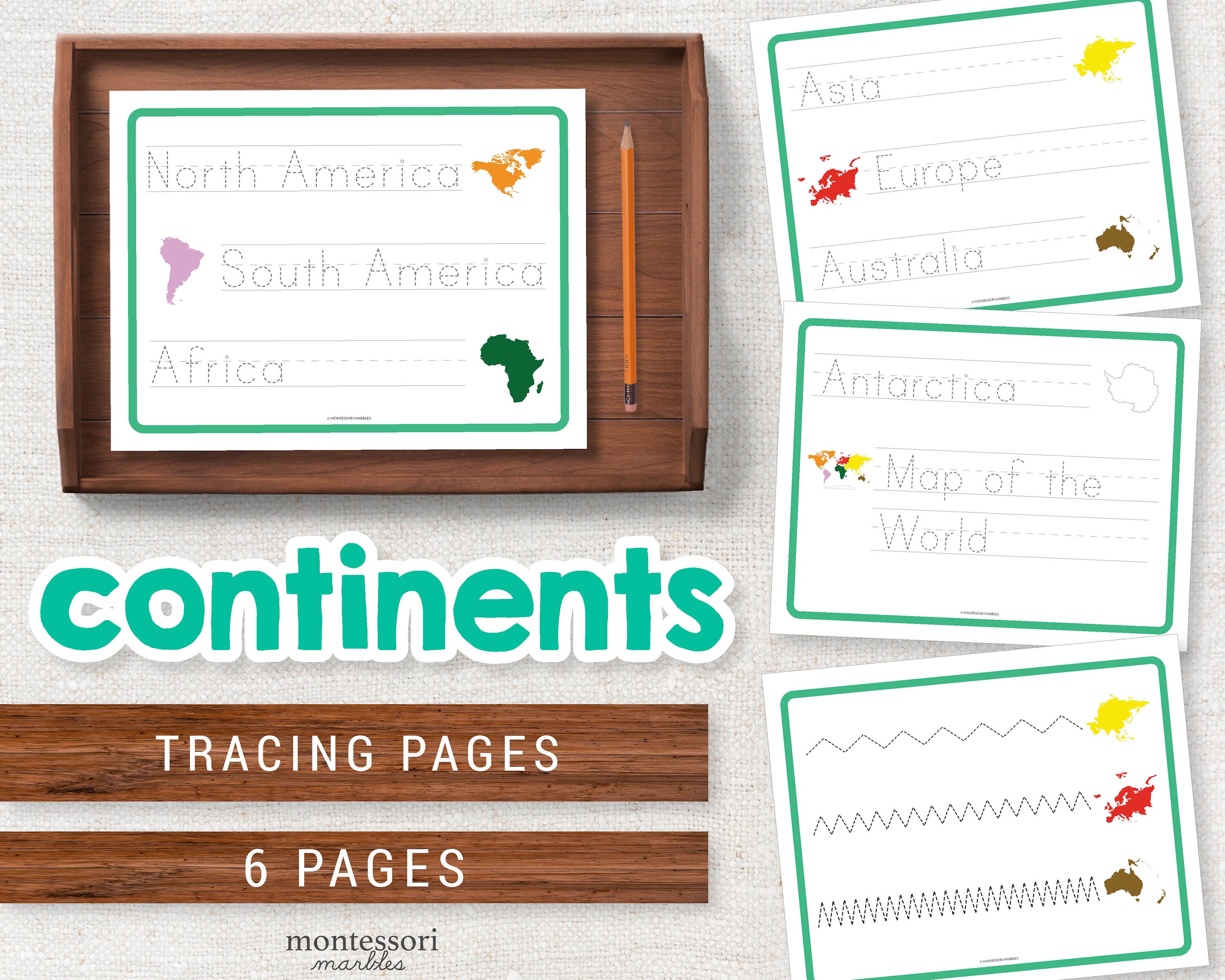 SEVEN CONTINENTS Tracing Names of Continents Montessori at - Etsy