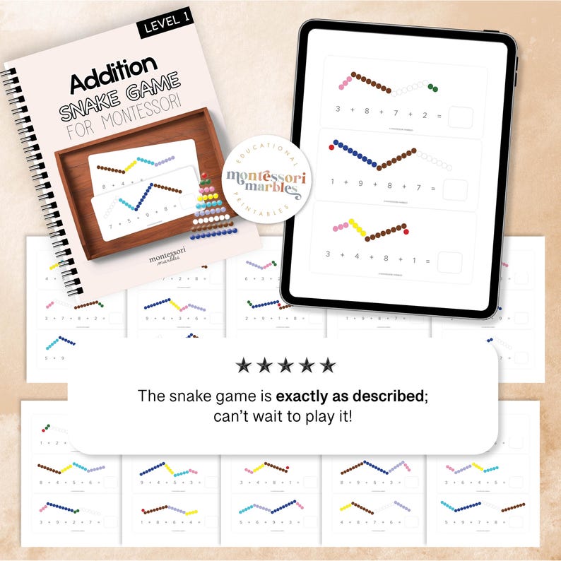 Snake Game Addition Workbook | 30 Problems Montessori Bead Bar Math ...