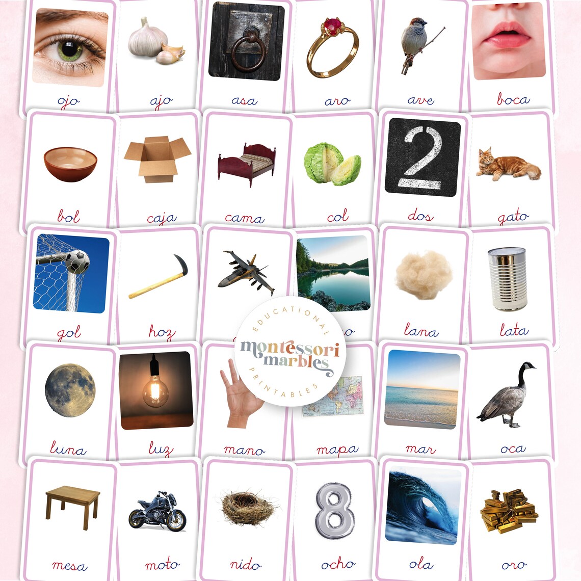 Spanish Pink Series Nomenclature Cards | Montessori Language ...