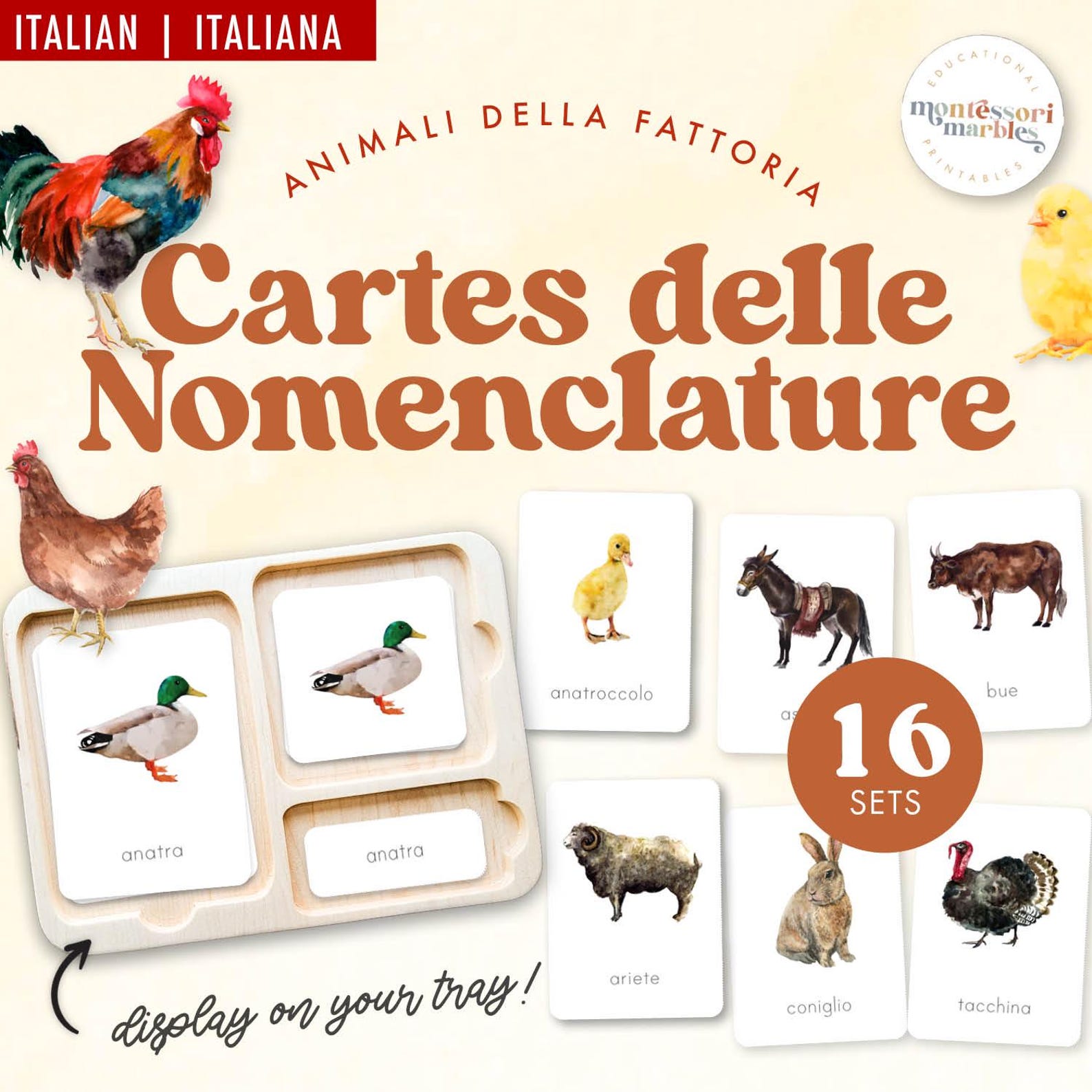 Italian Farm Animals Nomenclature Cards: Montessori Homeschool (digital ...