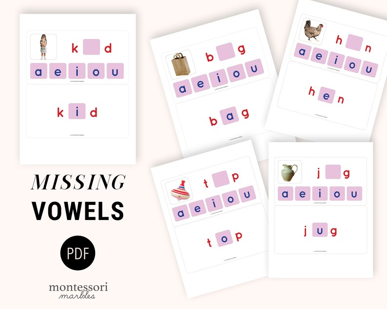 BUNDLE PACK Montessori Pink Series Missing Vowels Cards for - Etsy