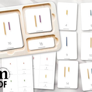 MONTESSORI GOLDEN BEADS Nomenclature Cards Kindergarten Math Counting 1 ...