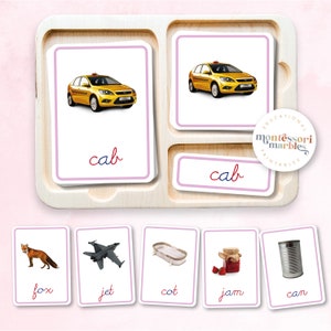 CURSIVE Montessori Nomenclature Cards, Pink Series, CVC Words, Short ...