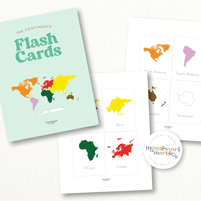 Seven Continents Flash Cards: Montessori Geography (digital Download ...
