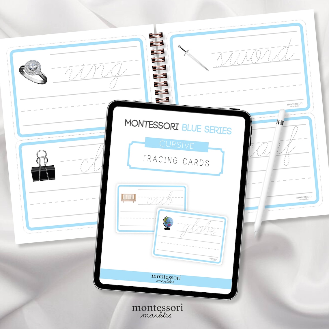 CURSIVE MONTESSORI BLUE Series Tracing Cards Tracing Words - Etsy
