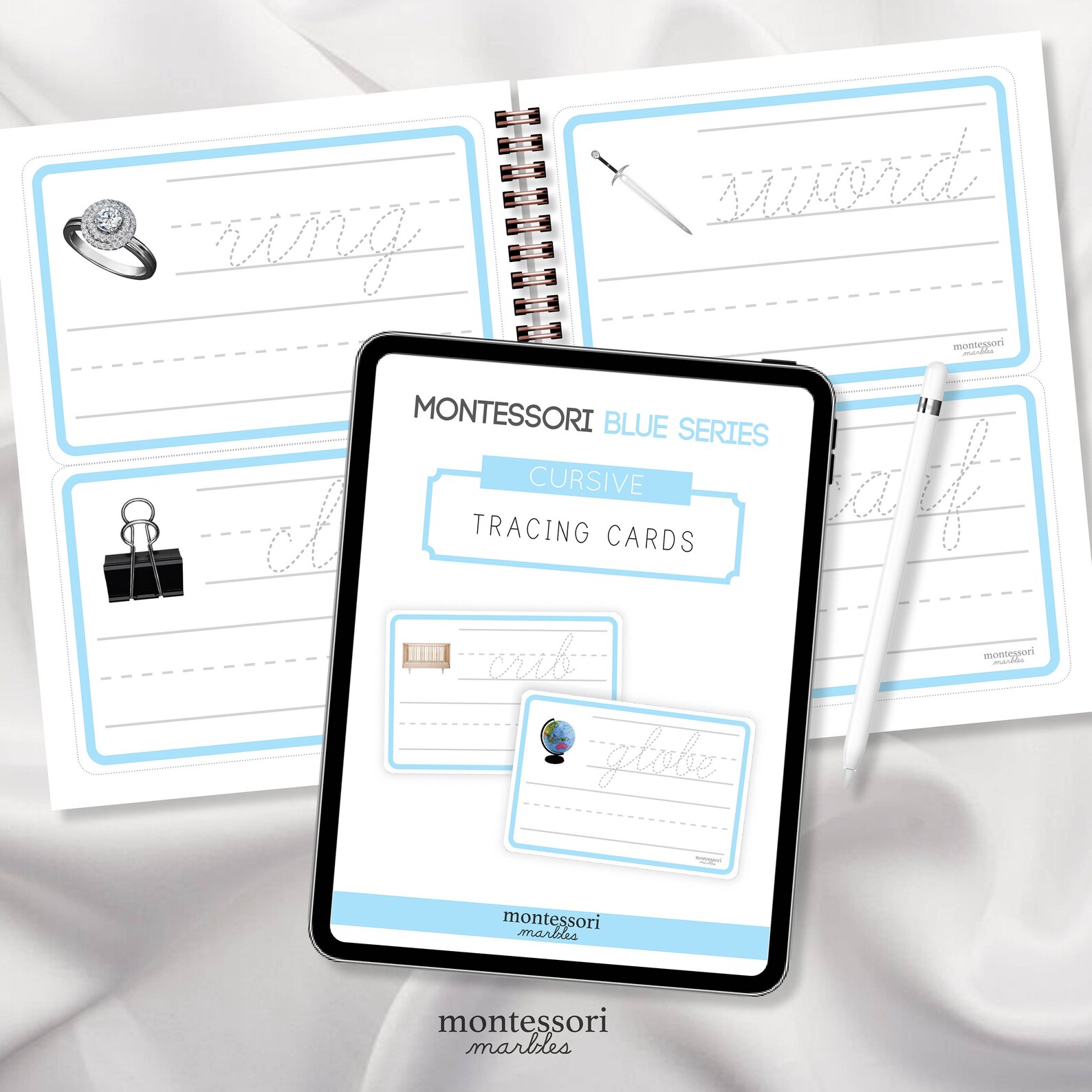 CURSIVE MONTESSORI BLUE Series Tracing Cards Tracing Words - Etsy