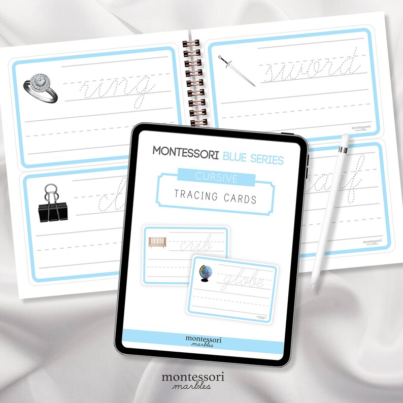 CURSIVE MONTESSORI BLUE Series Tracing Cards Tracing Words - Etsy