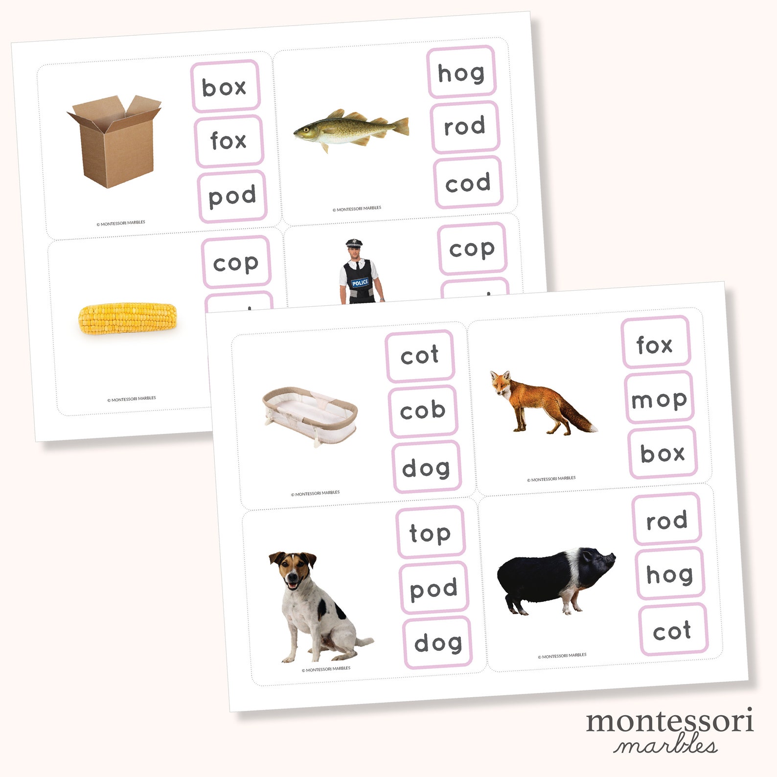 Montessori Pink Series Name the Objects SHORT O Flash Card - Etsy