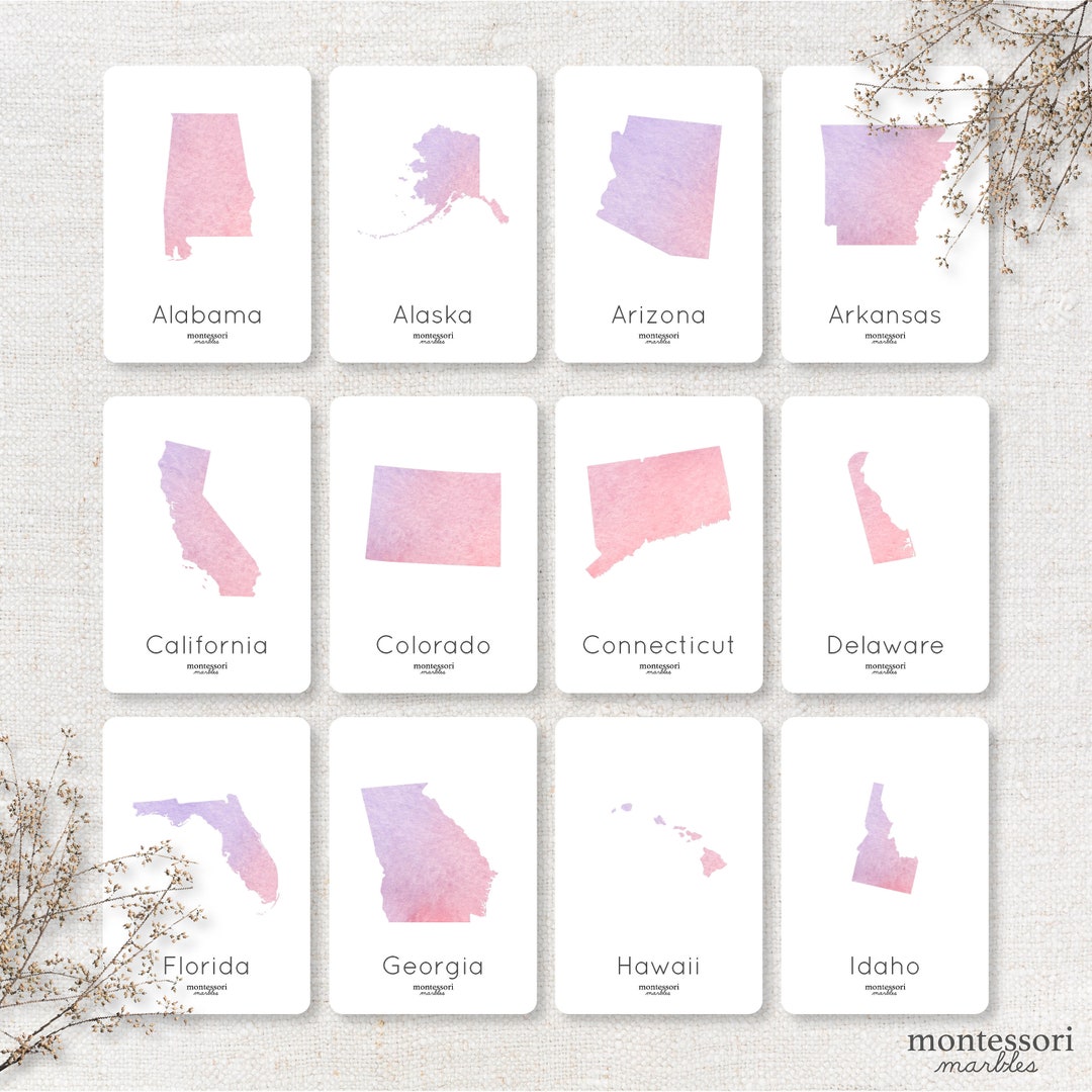 United States Flash Cards | Montessori Geography | USA States ...