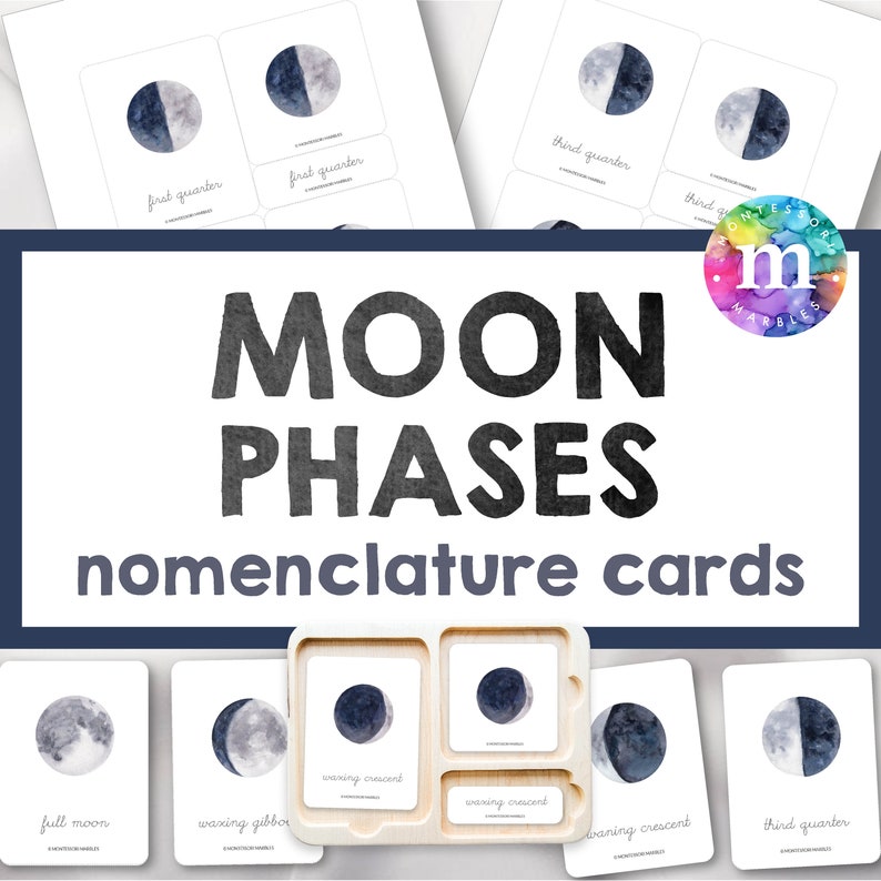 CURSIVE MOON PHASES Montessori Nomenclature Cards Montessori - Etsy