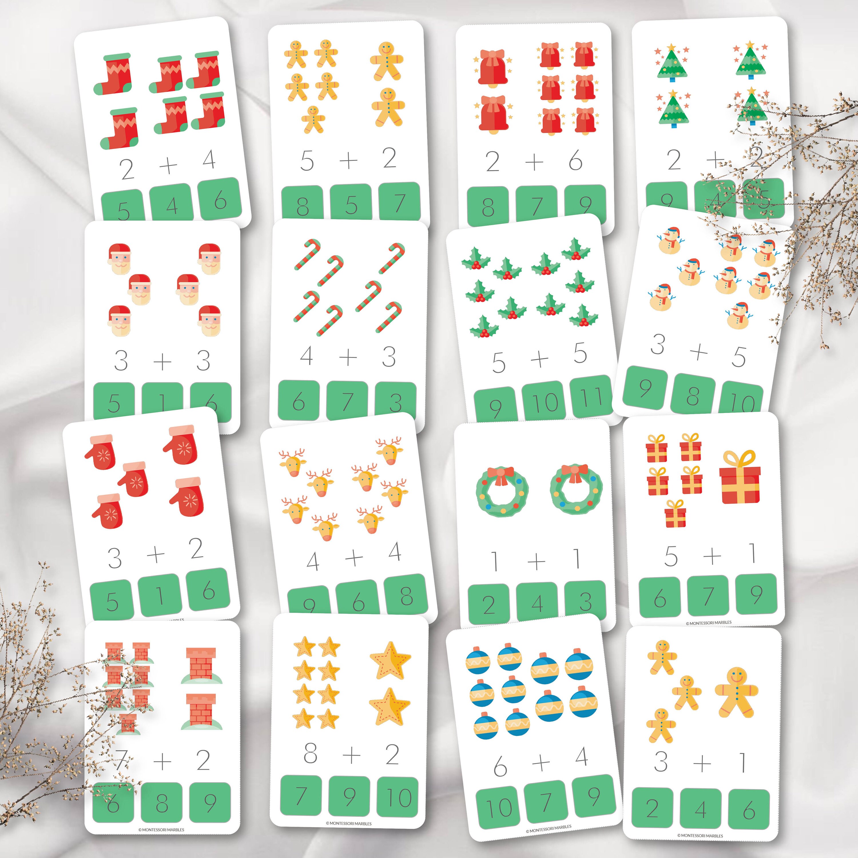 CHRISTMAS Addition Flash Cards, Math Activity, Toddler Preschool ...