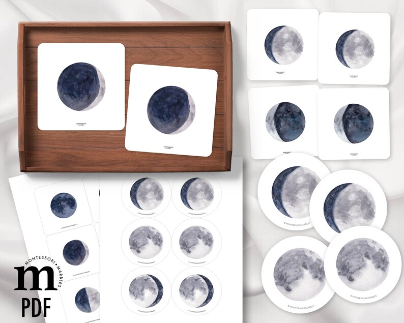 MOON PHASES Picture Matching Outer Space Theme Montessori - Etsy