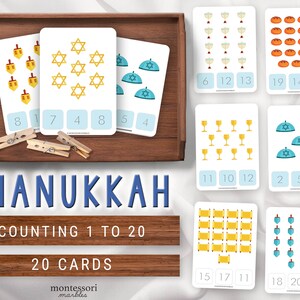 HANUKKAH Counting Flash Cards, Montessori Math Prek Clip Card Activity ...