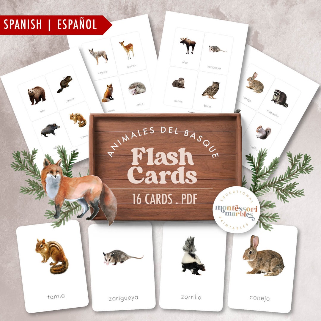 ANIMALES DEL BASQUE, Woodland Animals, Spanish Montessori Flash Cards ...