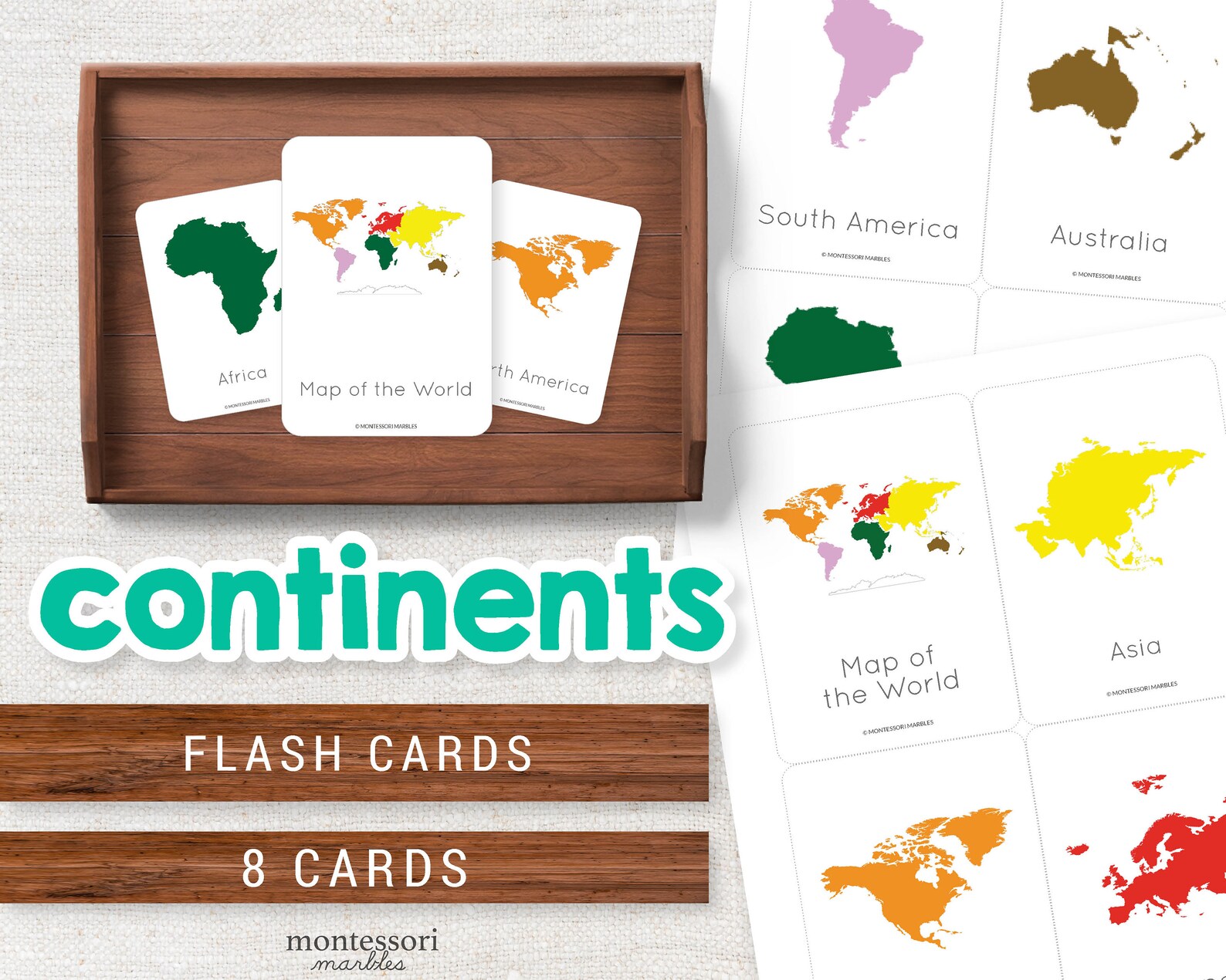 SEVEN CONTINENTS Flash Cards Montessori Resources, Social Studies, Asia ...