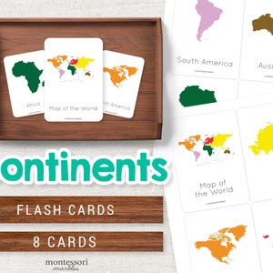SEVEN CONTINENTS Flash Cards Montessori Resources, Social Studies, Asia ...