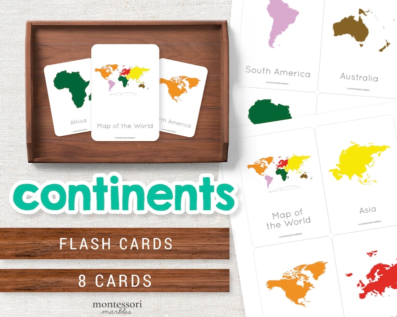 SEVEN CONTINENTS Flash Cards Montessori Resources Social - Etsy Ireland