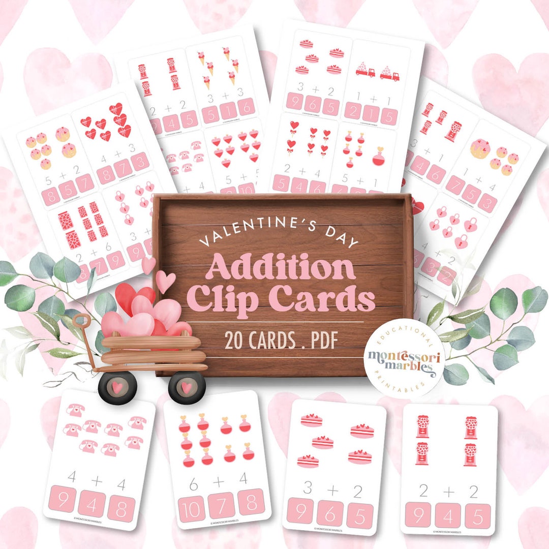 VALENTINE'S DAY Basic Addition Flash Cards Early Math for Kindergarten ...