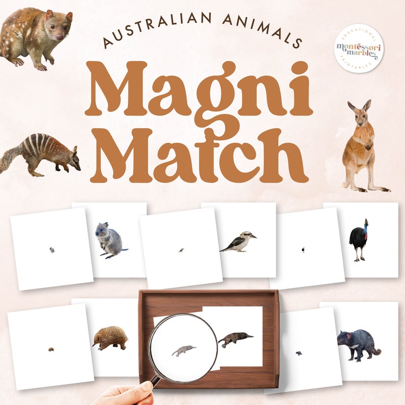 Australian Animals Magnifying Matching Game | Montessori Preschool ...