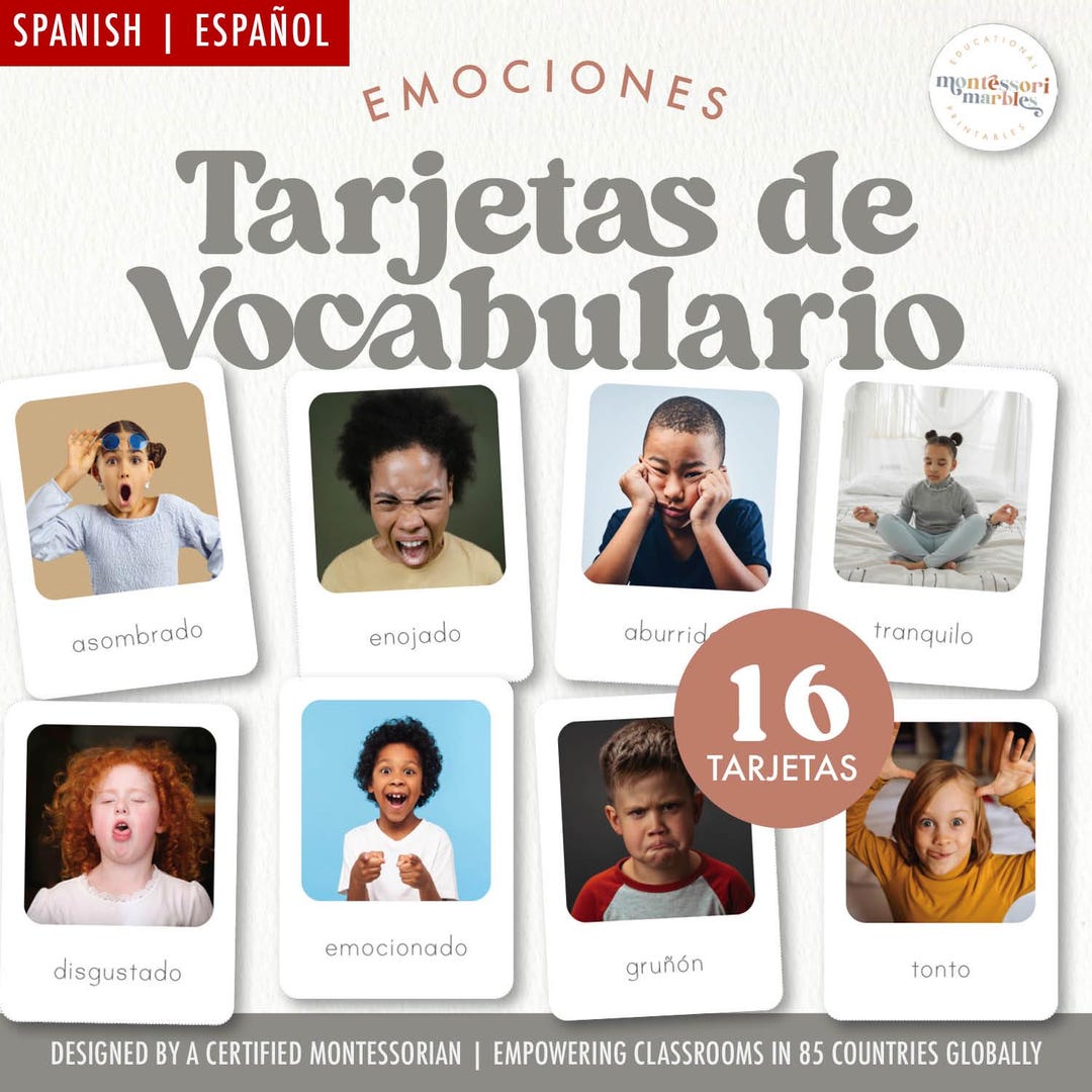 Montessori Emotions Flash Cards | Social Emotional Learning Spanish ...