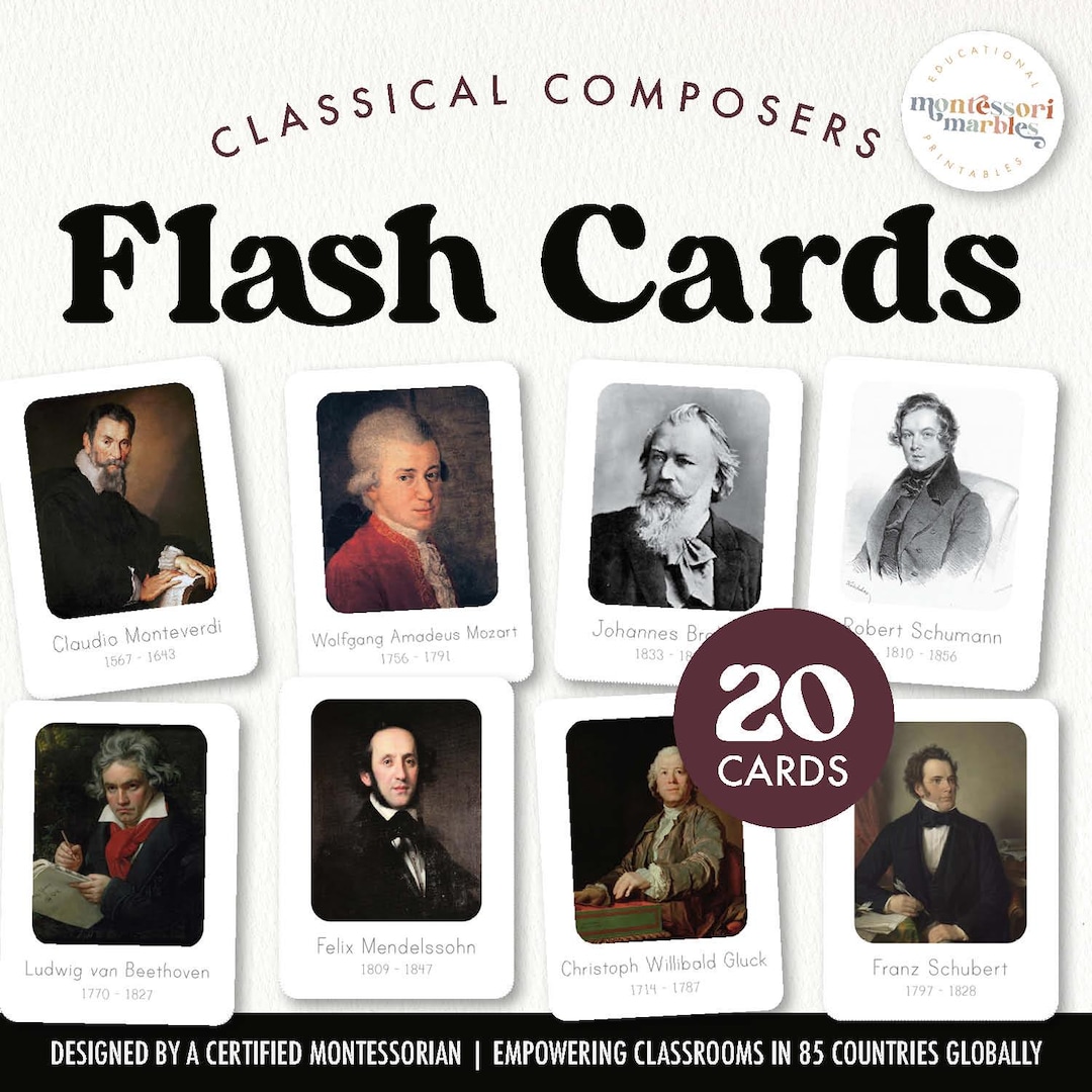 Classical Composers Flash Cards | Montessori Cultural | 20 Famous ...